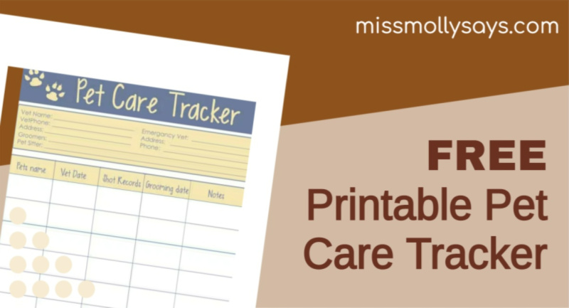 FREE Printable Pet Care Tracker - Miss Molly Says