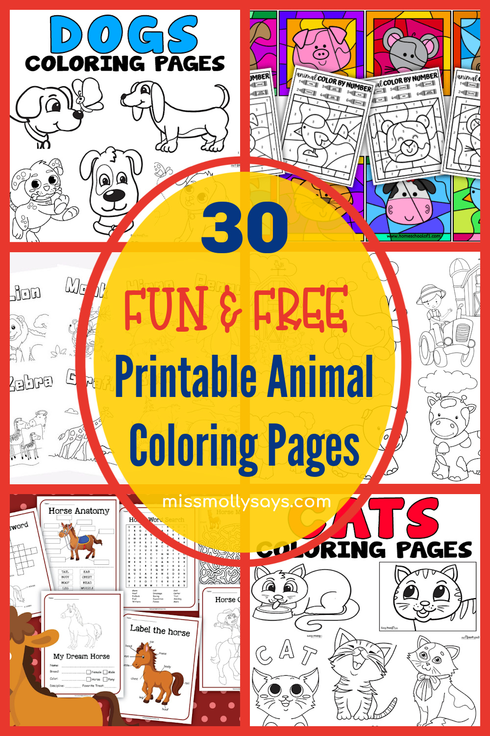 30 Free Printable Animal Coloring Pages for All Ages - Miss Molly Says