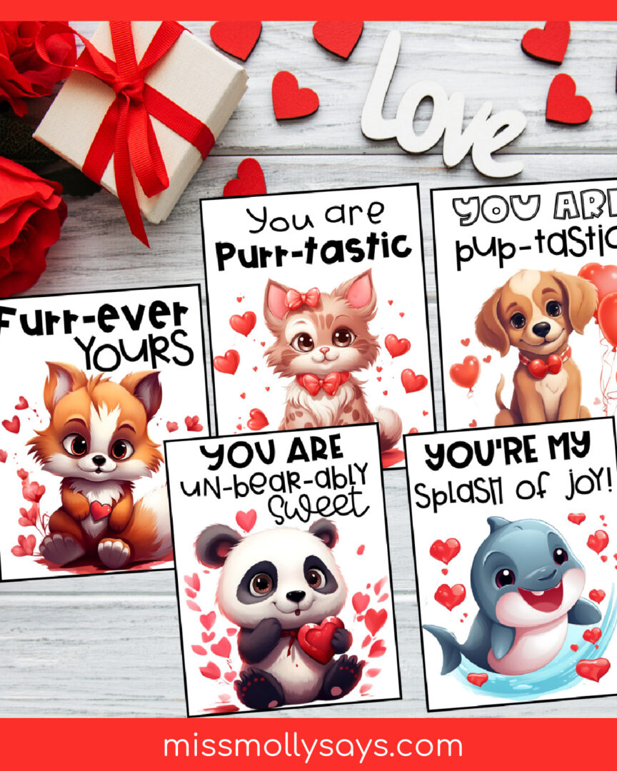 Paw-sitively Adorable Printable Animal Valentine Cards - Miss Molly Says
