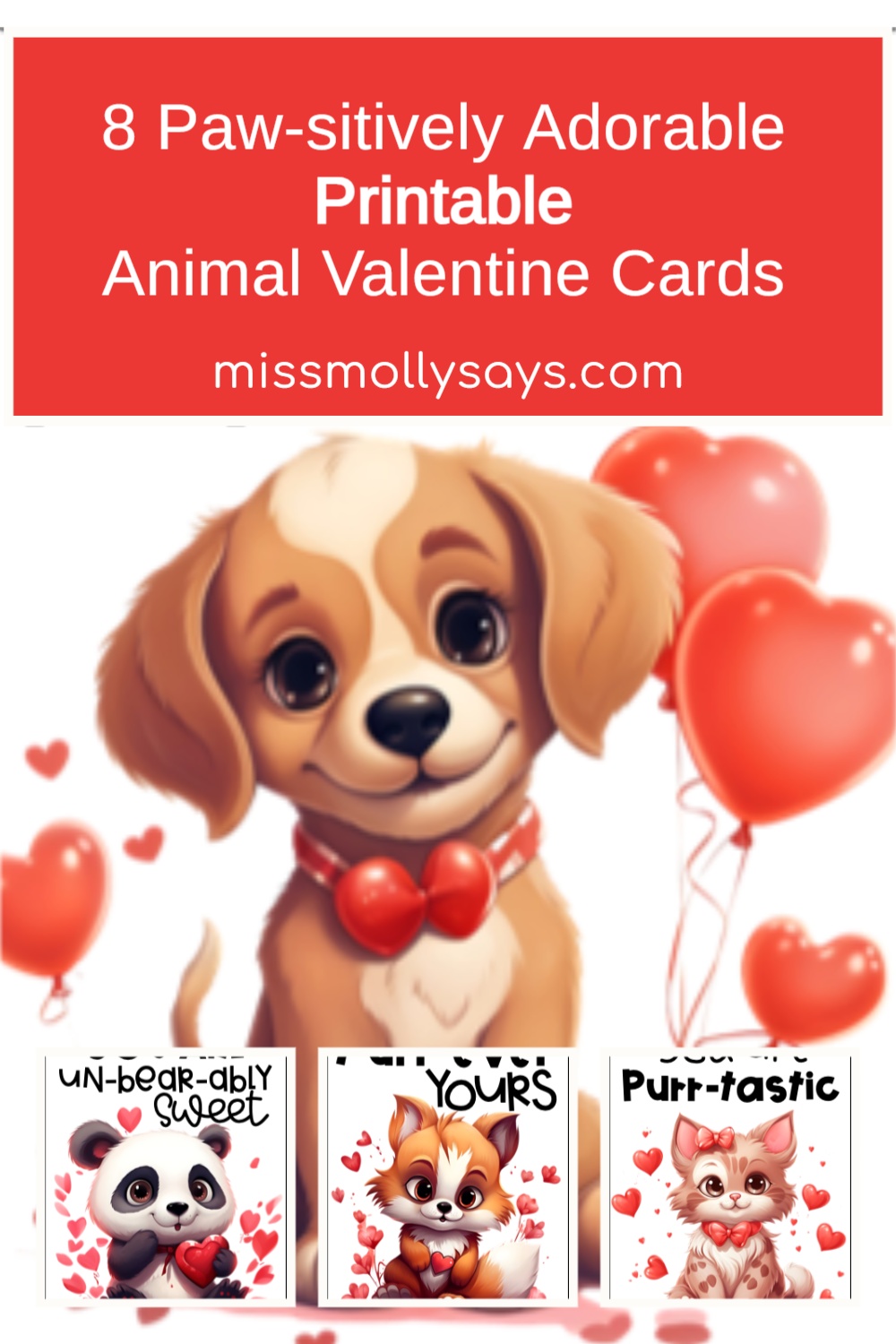 Paw-sitively Adorable Printable Animal Valentine Cards - Miss Molly Says