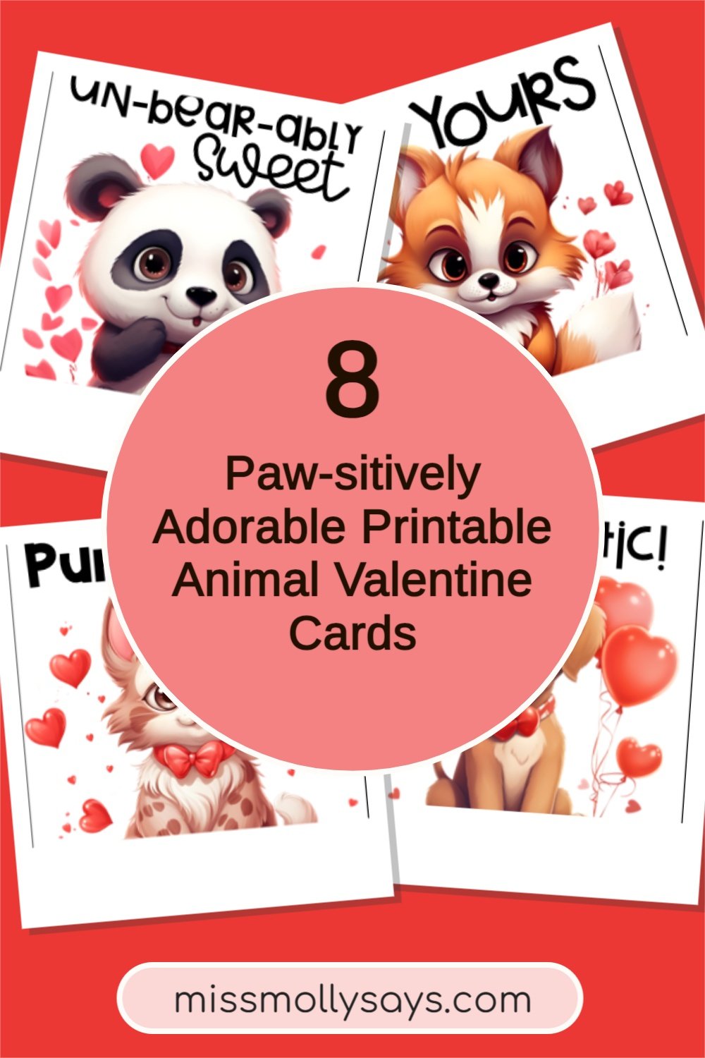 Paw-sitively Adorable Printable Animal Valentine Cards - Miss Molly Says