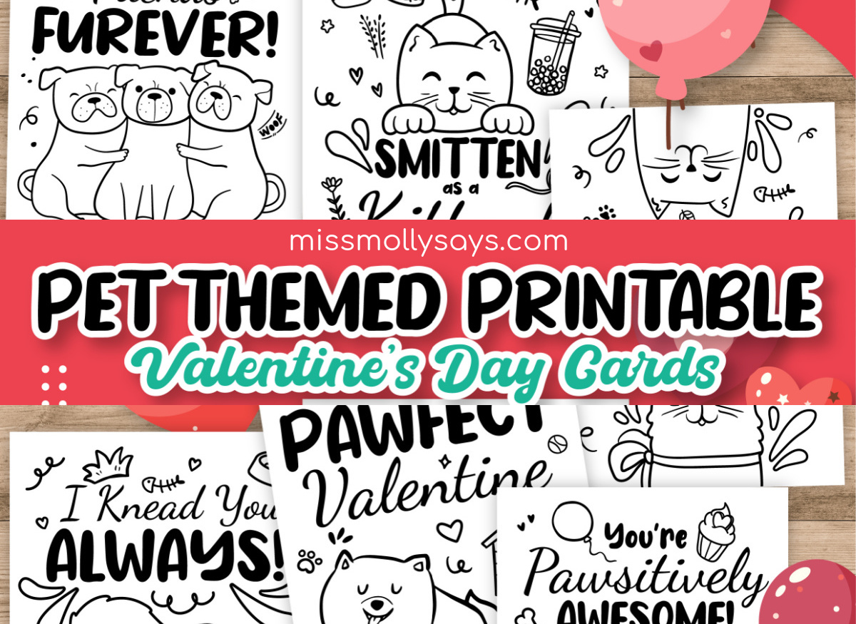 Printable Color Your Own Pet-Themed Valentine's Day Cards!- Miss Molly Says