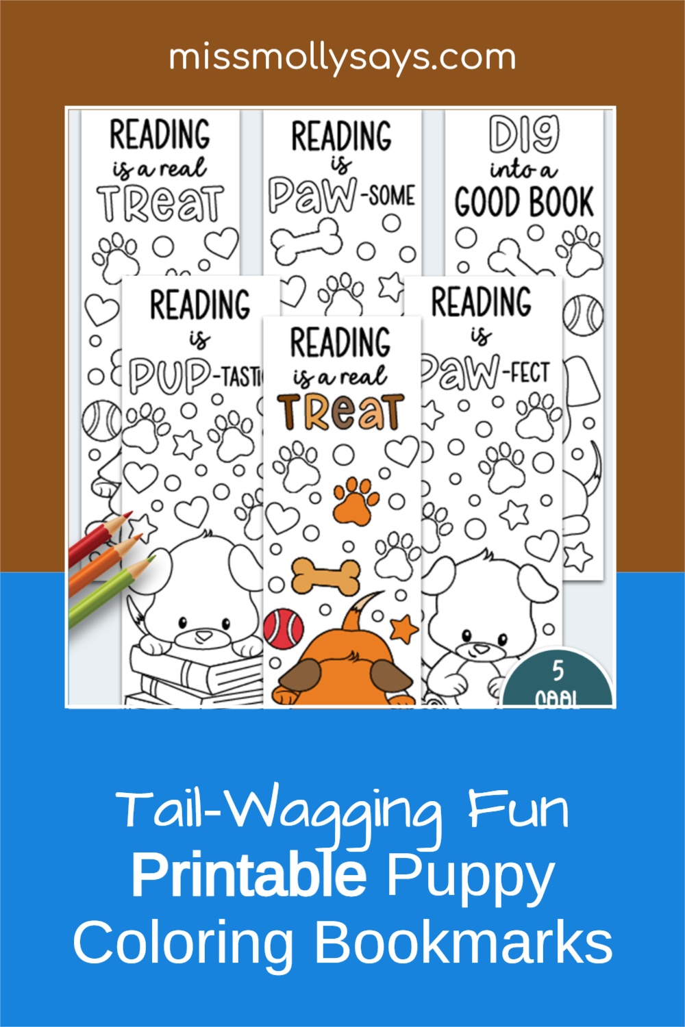 Tail-Wagging Fun Printable Puppy Coloring Bookmarks - Miss Molly Says
