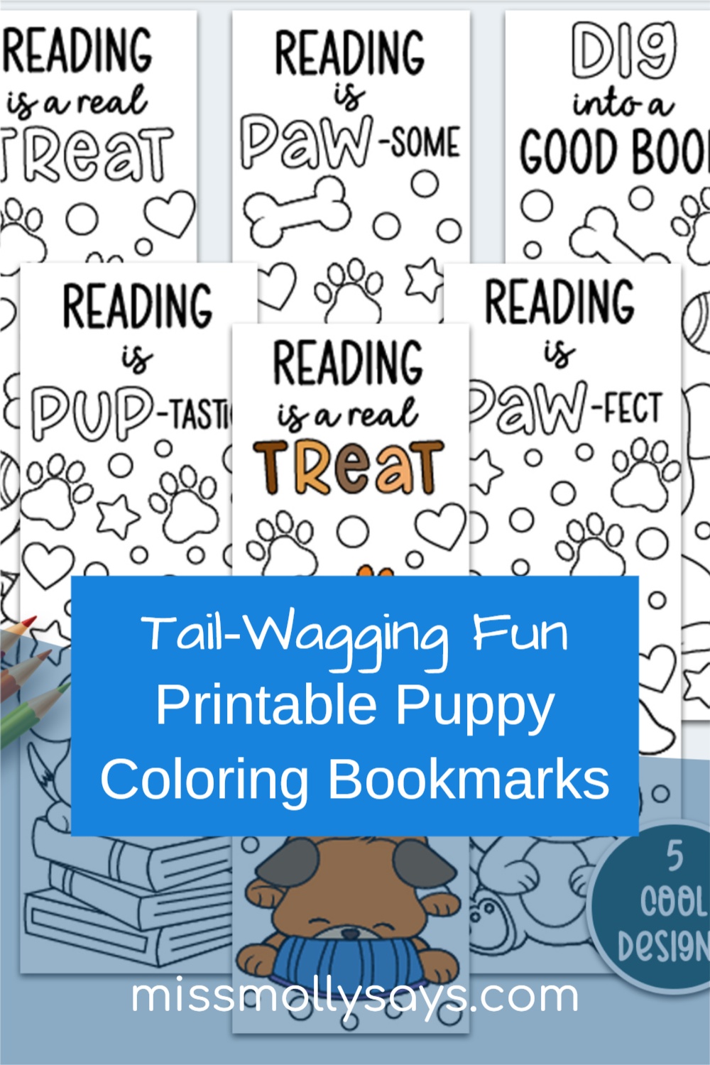 Tail-Wagging Fun Printable Puppy Coloring Bookmarks - Miss Molly Says