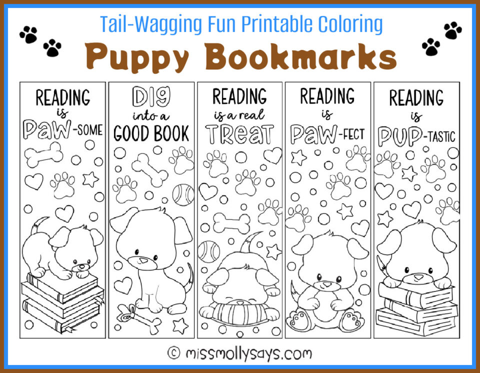 Tail-Wagging Fun Printable Puppy Coloring Bookmarks - Miss Molly Says