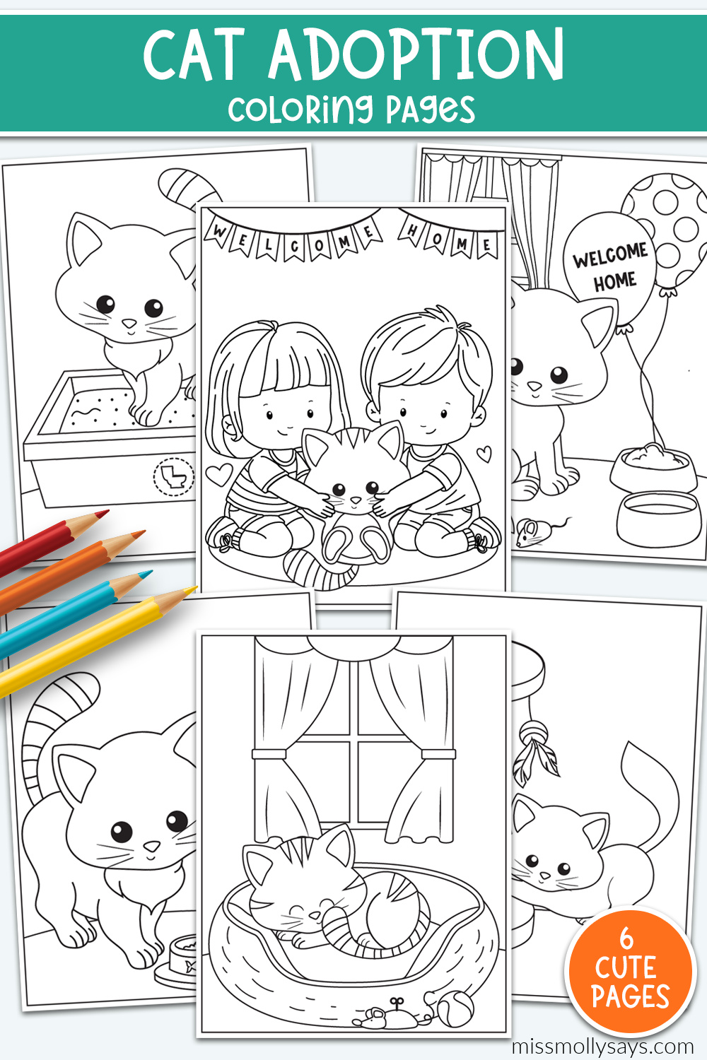 Free Cat Adoption Coloring Pages for Kids - Miss Molly Says