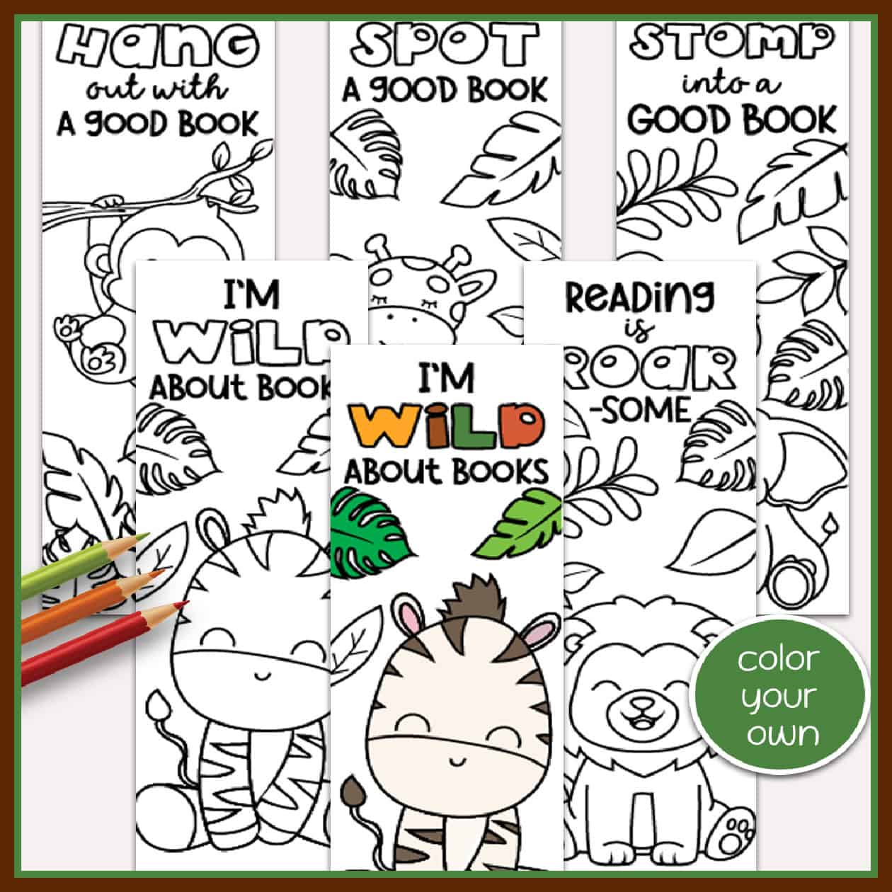 Free Printable Safari Animal Coloring Bookmarks - Miss Molly Says