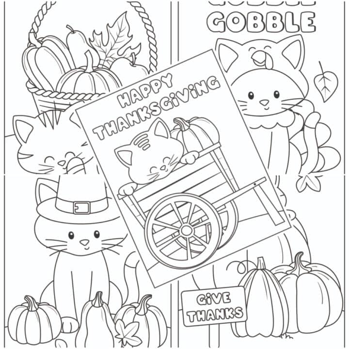 Adorable Thanksgiving Cat Coloring Pages for Kids - Free Printables