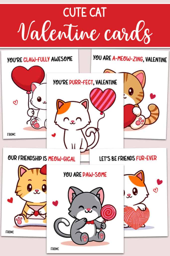 Free Printable Cat Valentine Cards for Kids - Miss Molly Says