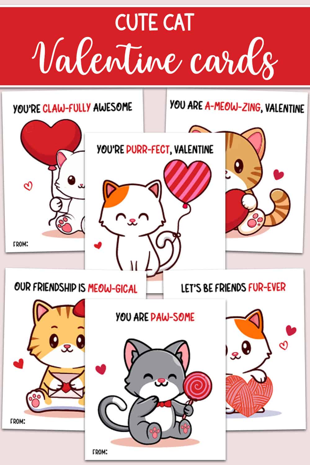 Free Printable Cat Valentine Cards for Kids - Miss Molly Says