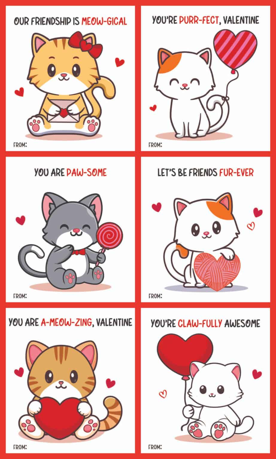 Free Printable Cat Valentine Cards for Kids - Miss Molly Says