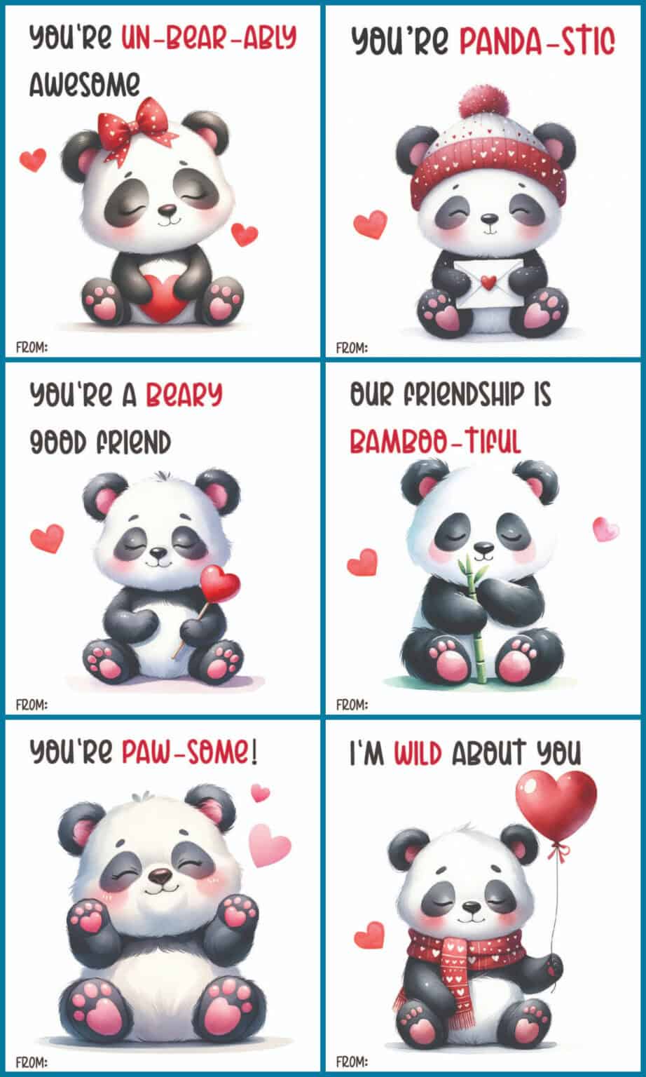 Free Printable Panda Valentine Cards for Kids - Miss Molly Says